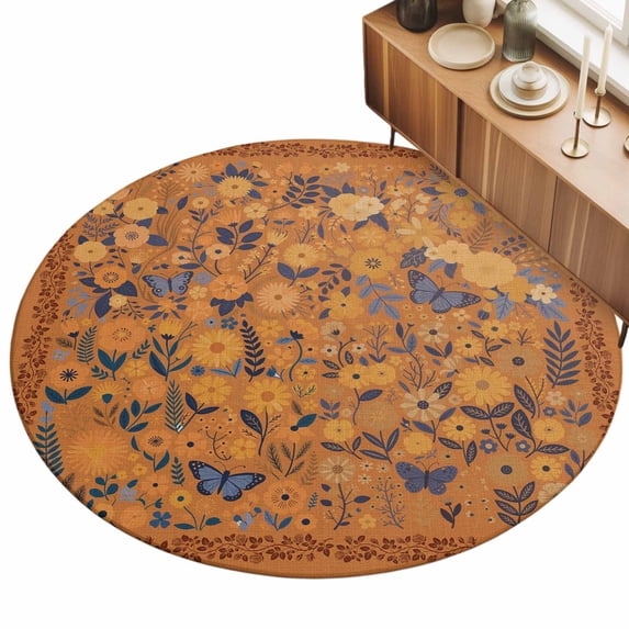 3.3ft Round Rug Boho Yellow Flowers Area Rugs for Living Room Bedroom ...