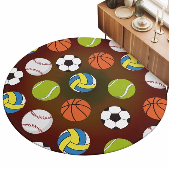 3.3ft Round Rug Brown Balls Area Rugs for Living Room Bedroom Washable ...