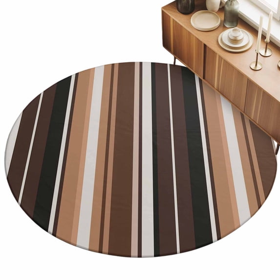 3.3ft Round Rug Brown Black Stripes Area Rugs for Living Room Bedroom ...
