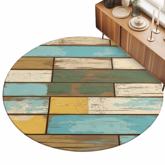 3.3ft Round Rug Brown Blue Vintage Area Rugs for Living Room Bedroom ...