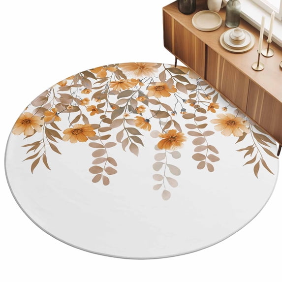 3.3ft Round Rug Brown Floral Area Rugs for Living Room Bedroom Washable ...