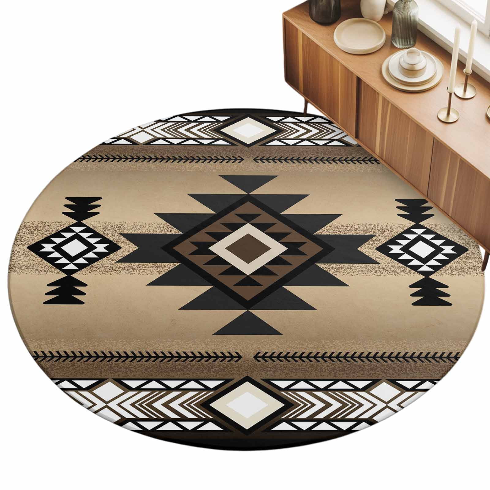 3.3ft Round Rug Brown Southwest Area Rugs for Living Room Bedroom ...
