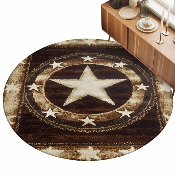3.3ft Round Rug Brown Texas Star Western Area Rugs for Living Room ...