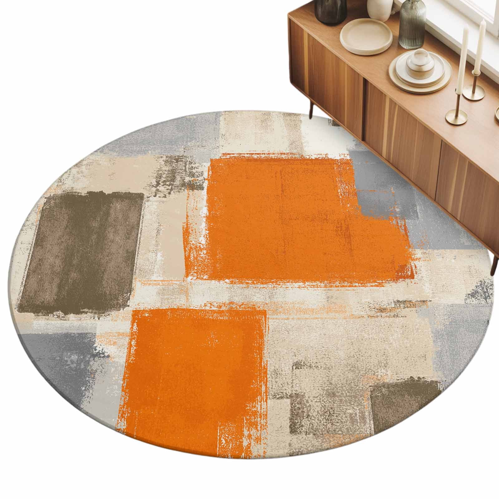 3.3ft Round Rug Burnt Orange Grey Area Rugs for Living Room Bedroom ...