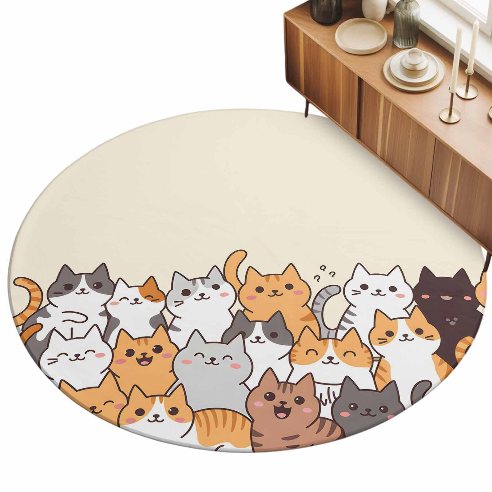 3.3ft Round Rug Cartoon Cat Area Rugs for Living Room Bedroom Washable ...