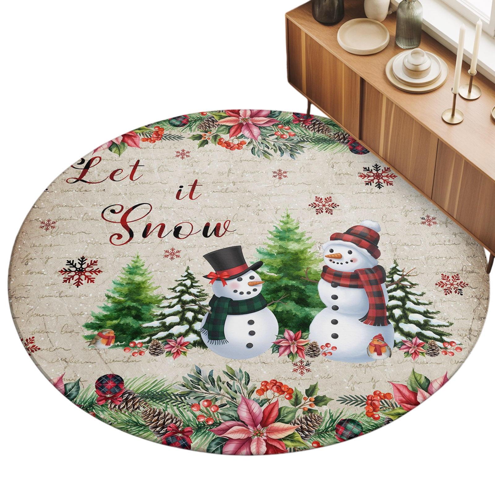 3.3ft Round Rug Christmas Area Rugs for Living Room Bedroom Washable ...