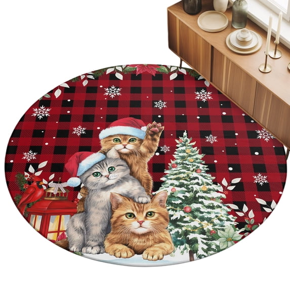 3.3ft Round Rug Christmas Cats Area Rugs for Living Room Bedroom ...