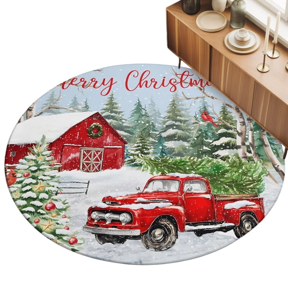 3.3ft Round Rug Christmas Red Truck Area Rugs for Living Room Bedroom ...