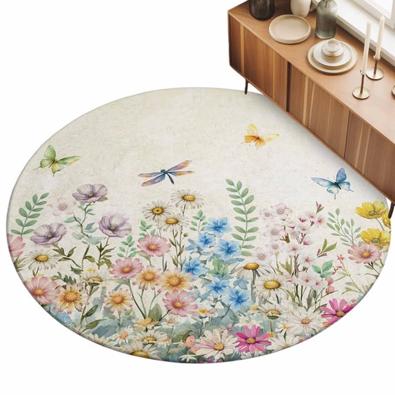 3.3ft Round Rug Colorful Floral Area Rugs for Living Room Bedroom ...