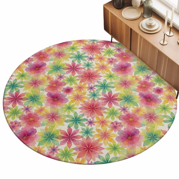 3.3ft Round Rug Colorful Spring Floral Area Rugs for Living Room ...