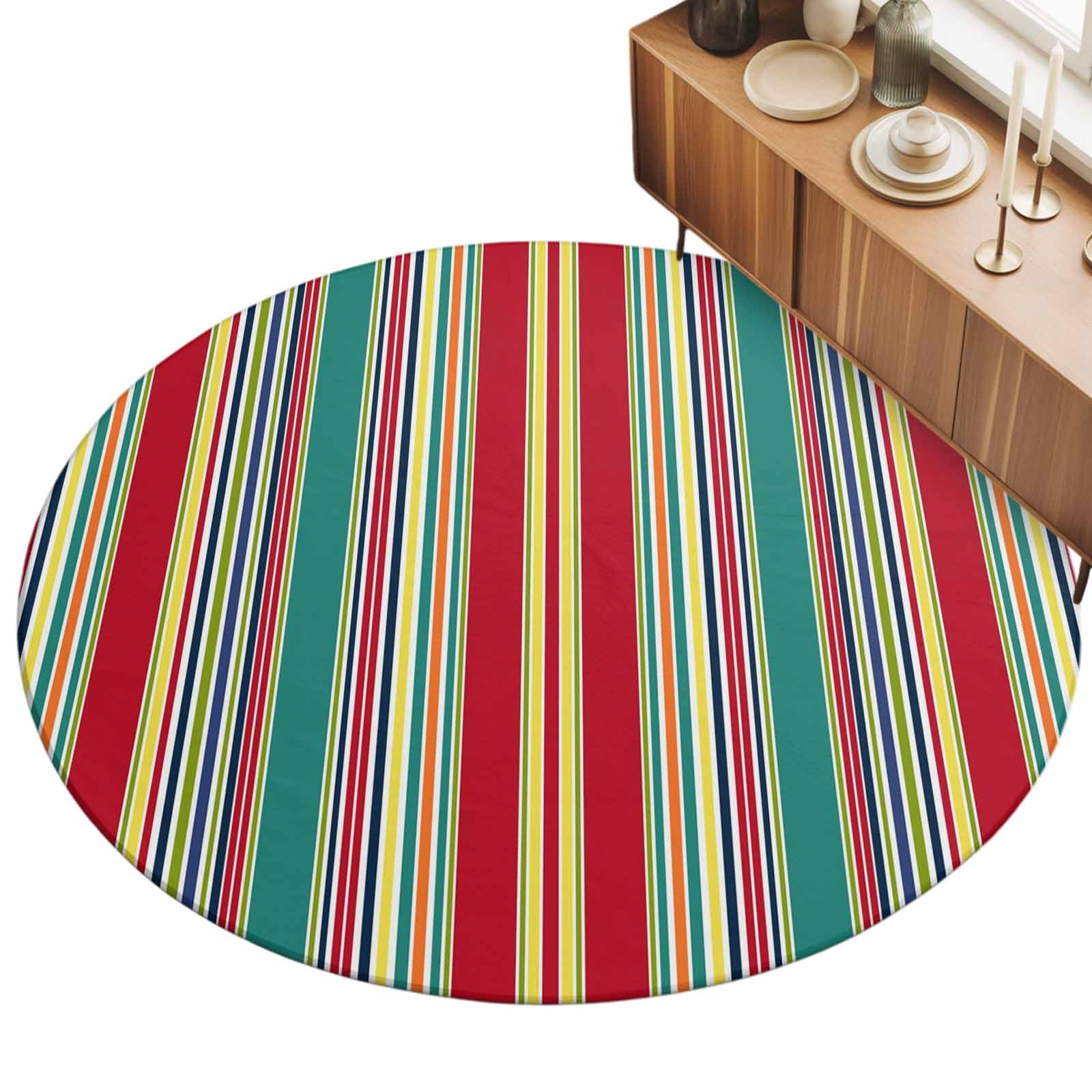 3.3ft Round Rug Colorful Striped Area Rugs for Living Room Bedroom ...