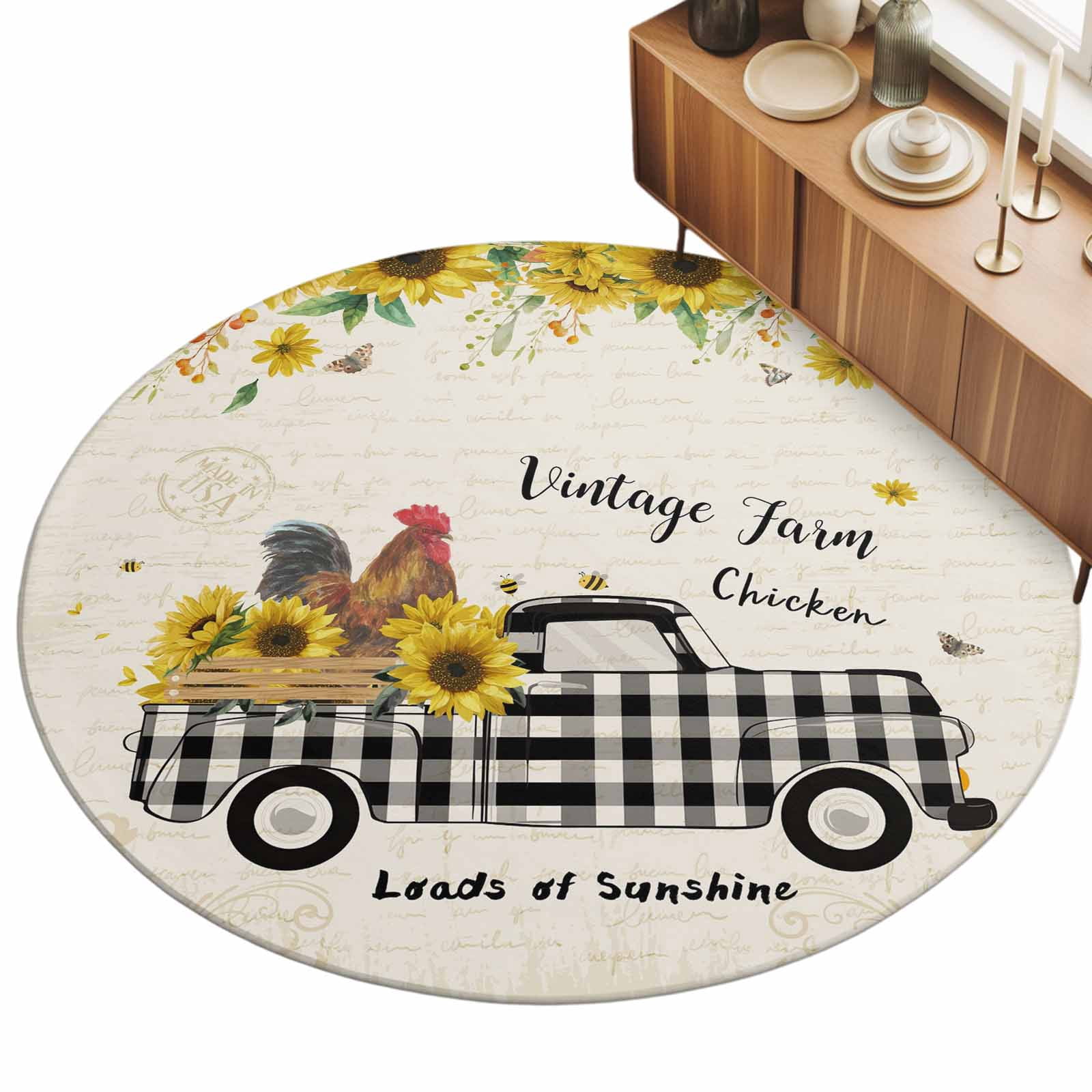 3.3ft Round Rug Country Kitchen Sunflowers Area Rugs for Living Room ...