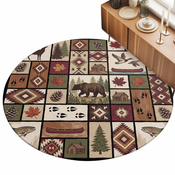 3.3ft Round Rug Country Patch Plaid Area Rugs for Living Room Bedroom ...