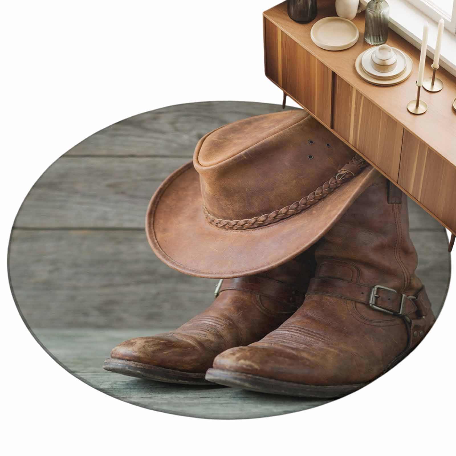 3.3ft Round Rug Cowboy Western Area Rugs for Living Room Bedroom ...