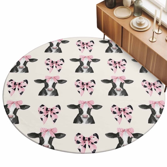 3.3ft Round Rug Cute Bow Cow Area Rugs for Living Room Bedroom Washable ...