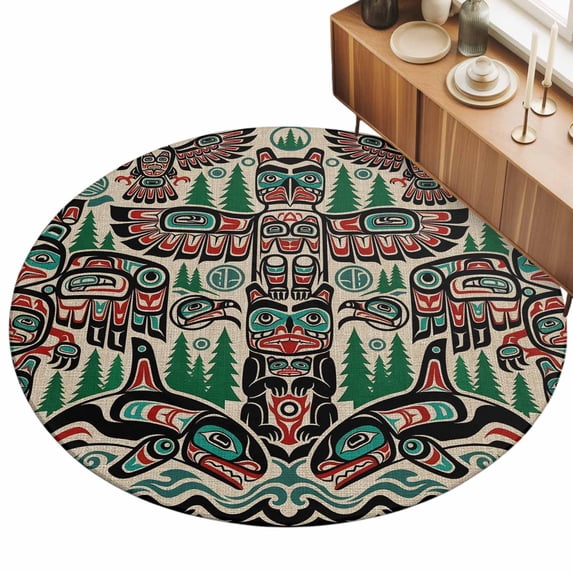 3.3ft Round Rug Ethnic Tribal Vintage Area Rugs for Living Room Bedroom ...