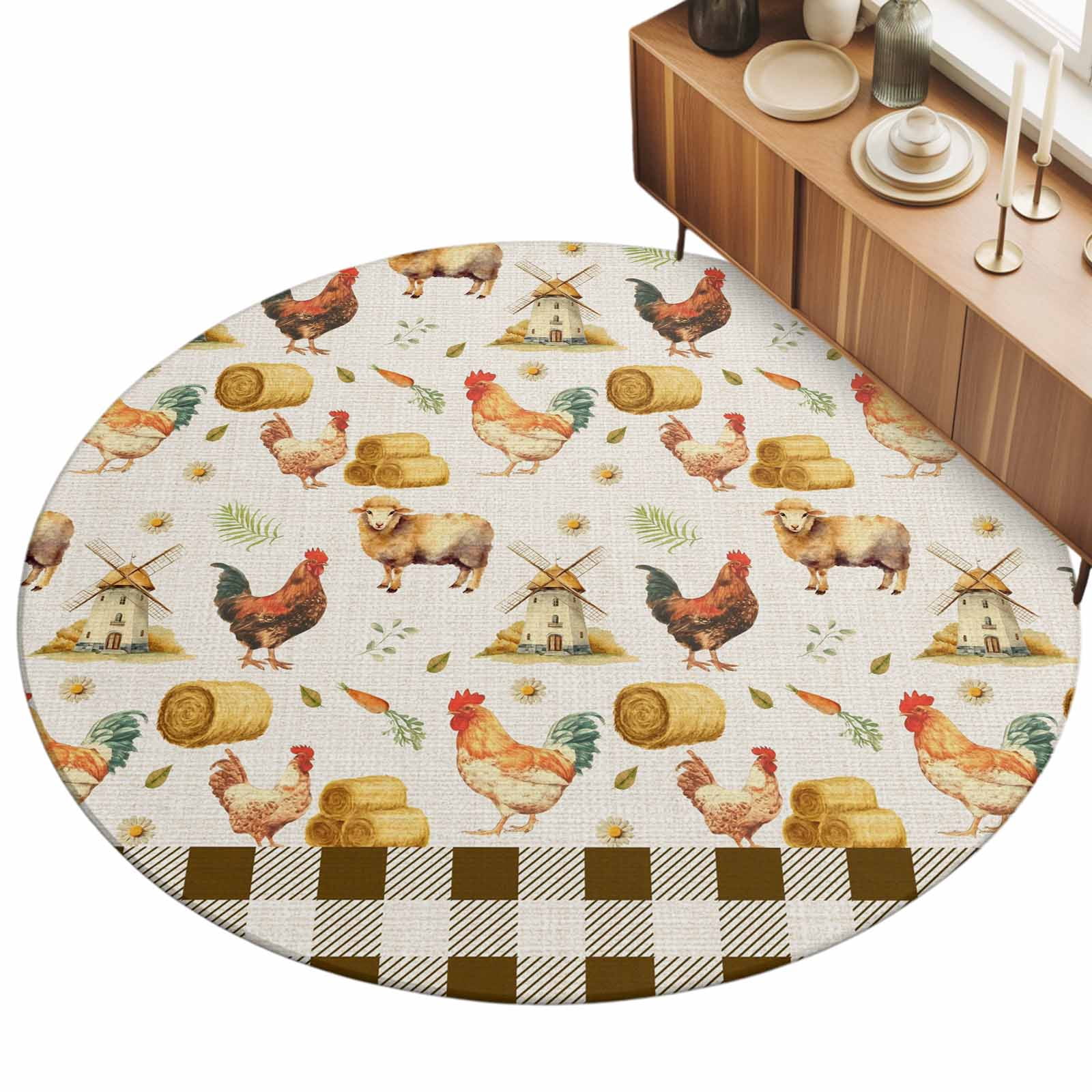 3.3ft Round Rug Farm Animals Area Rugs for Living Room Bedroom Washable ...