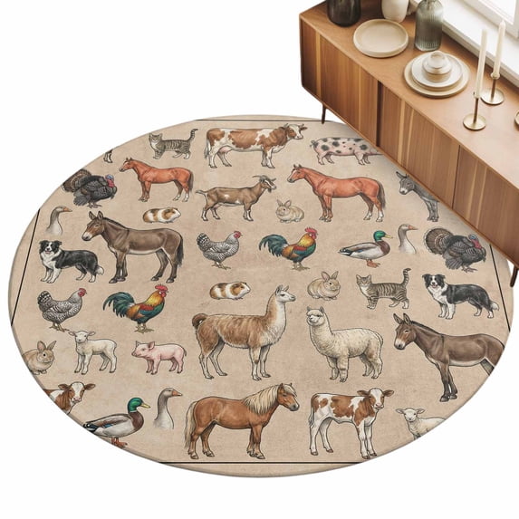 3.3ft Round Rug Farmhouse Area Rugs for Living Room Bedroom Washable ...
