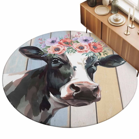 3.3ft Round Rug Farmhouse Cow Area Rugs for Living Room Bedroom ...