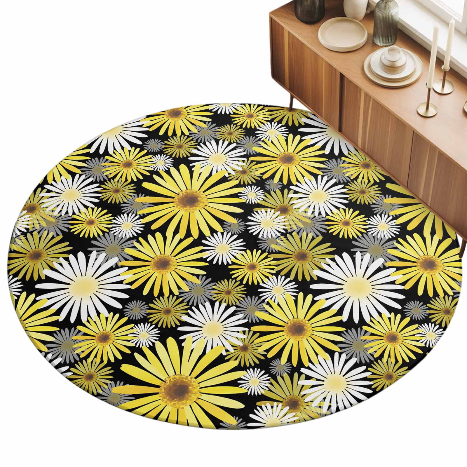 3.3ft Round Rug Farmhouse Daisy Area Rugs for Living Room Bedroom ...