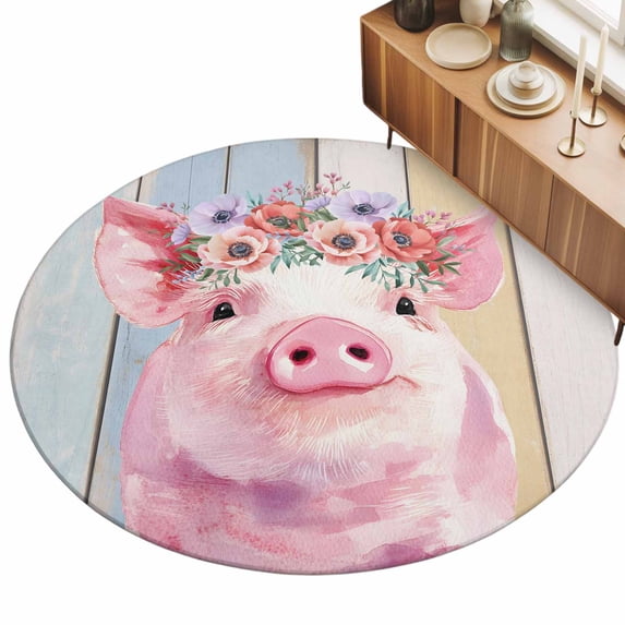 3.3ft Round Rug Farmhouse Pig Area Rugs for Living Room Bedroom ...