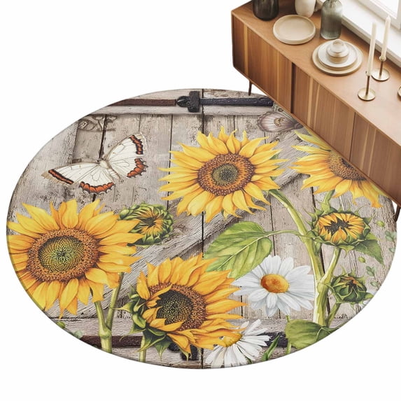 3.3ft Round Rug Farmhouse Sunflowers Area Rugs for Living Room Bedroom ...