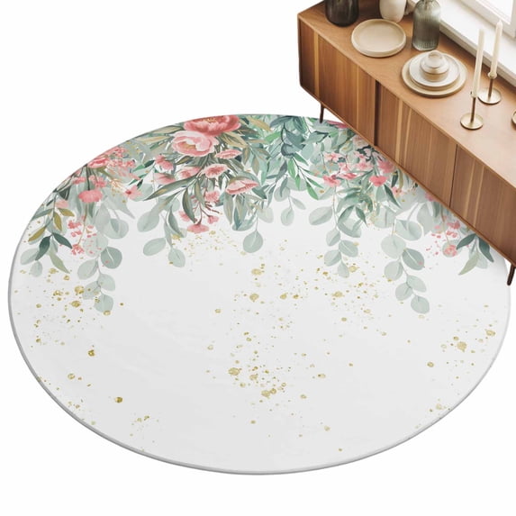 3.3ft Round Rug Floral Leaves Area Rugs for Living Room Bedroom ...