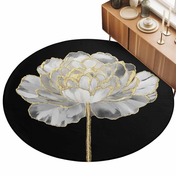 3.3ft Round Rug Flower Black Area Rugs for Living Room Bedroom Washable ...