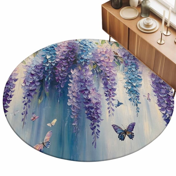 3.3ft Round Rug Flower Butterfly Area Rugs for Living Room Bedroom ...
