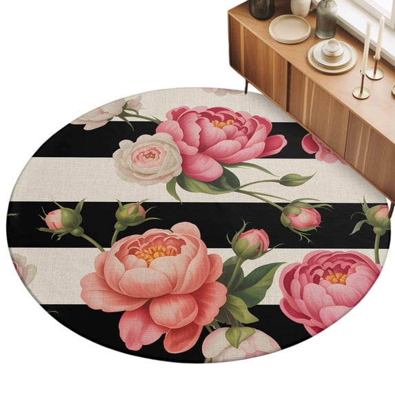 3.3ft Round Rug Flower Stripes Area Rugs for Living Room Bedroom ...