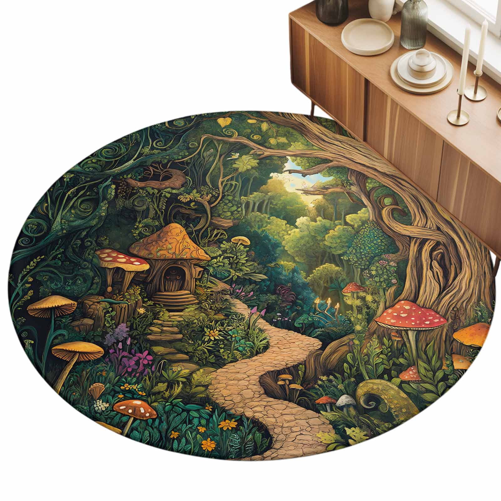 3.3ft Round Rug Forest Area Rugs for Living Room Bedroom Washable Non ...