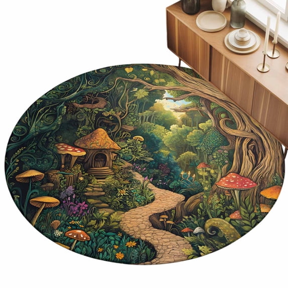 3.3ft Round Rug Forest Area Rugs for Living Room Bedroom Washable Non ...