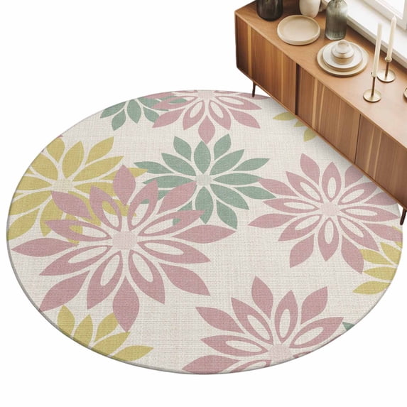 3.3ft Round Rug Geometric Flower Area Rugs for Living Room Bedroom ...