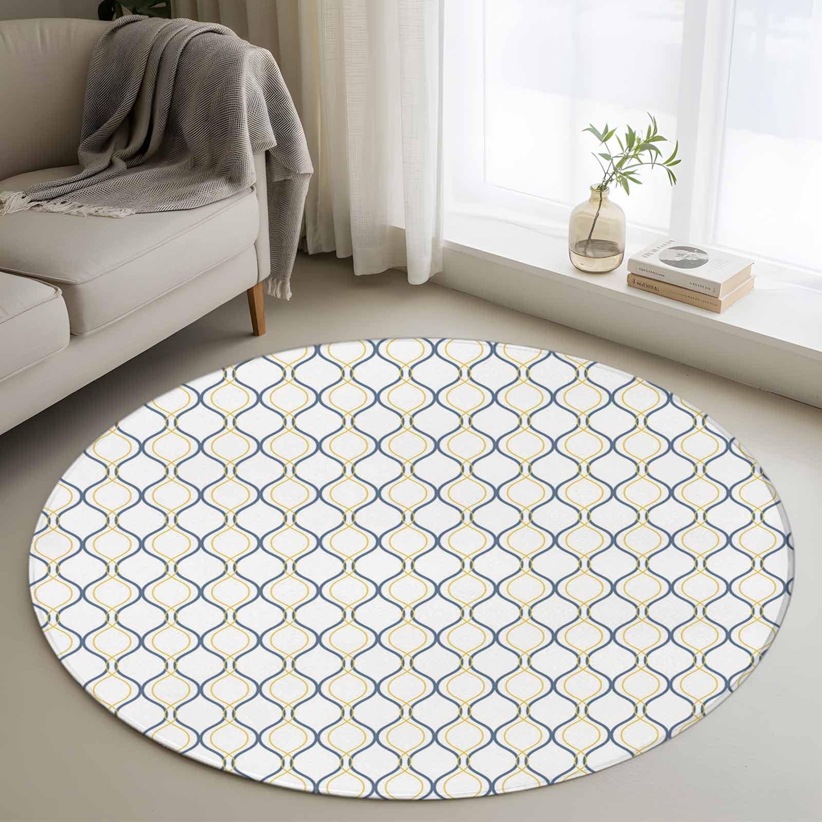 3.3ft Round Rug, Geometric, Non-Skid Rubber Backing Large Area Rugs ...