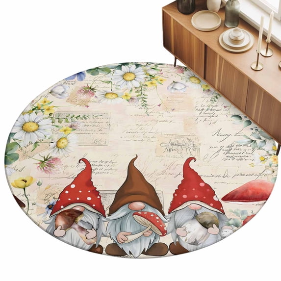 3.3ft Round Rug Gnomes Spring Floral Area Rugs for Living Room Bedroom ...