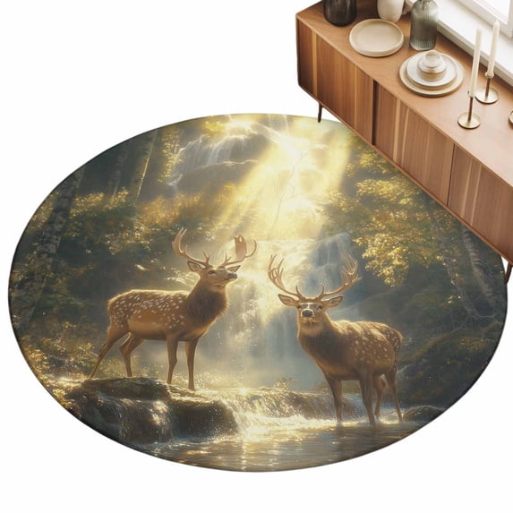3.3ft Round Rug Golden Forest Deer Area Rugs for Living Room Bedroom ...