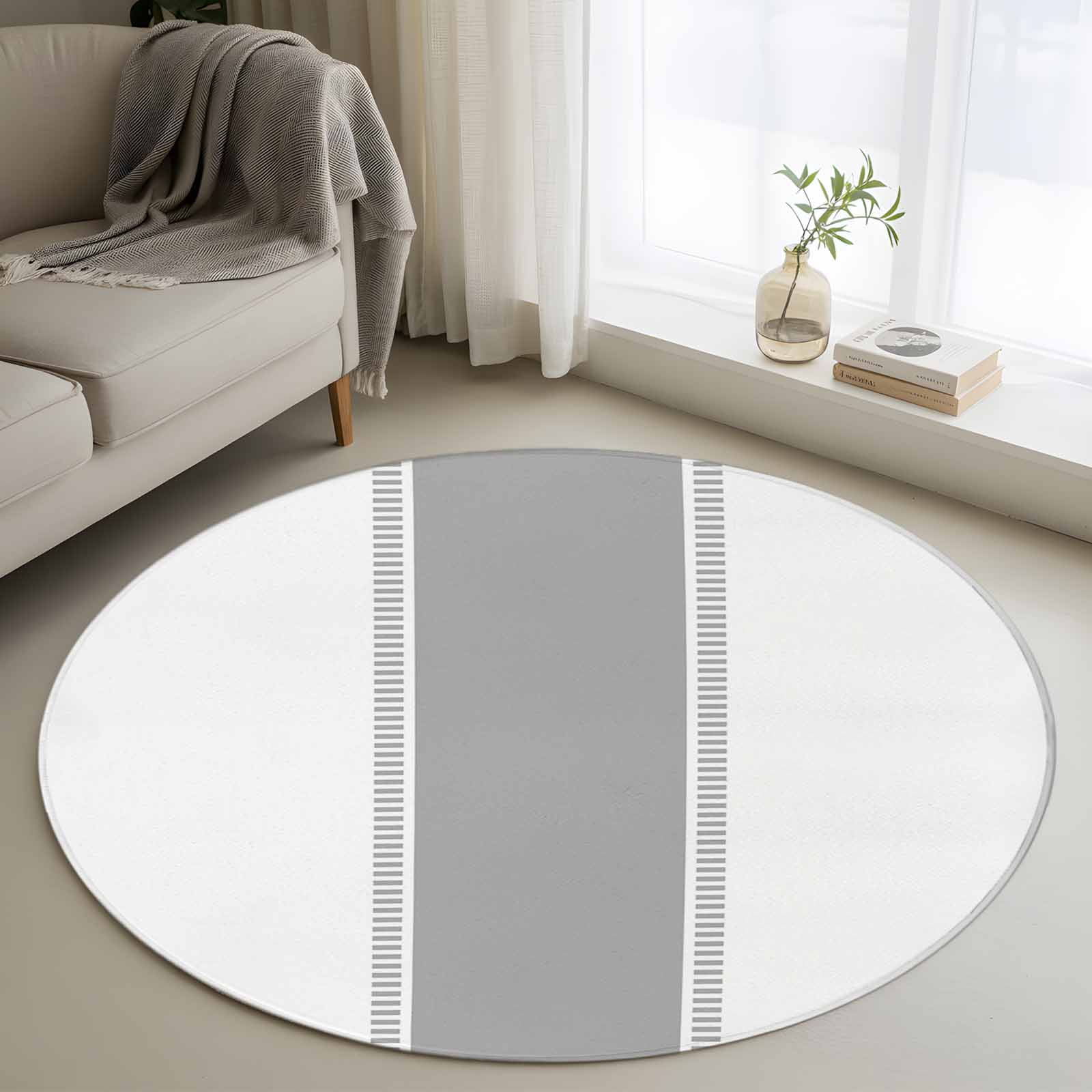 3.3ft Round Rug, Gray Solid Color Texture Non-Skid Rubber Backing Large ...