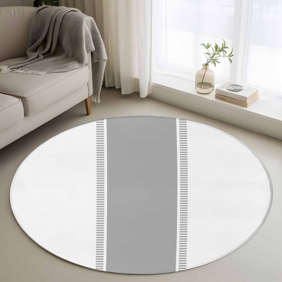 3.3ft Round Rug, Gray Solid Color Texture Non-Skid Rubber Backing Large ...