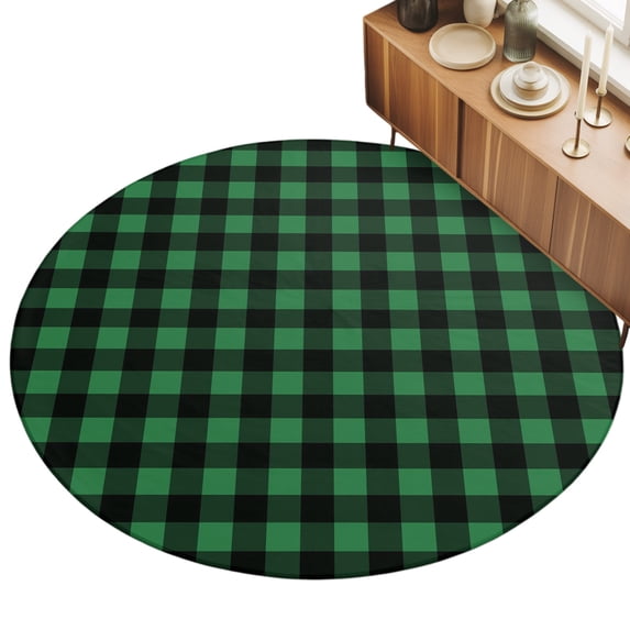 3.3ft Round Rug Green Black Plaid Area Rugs for Living Room Bedroom ...