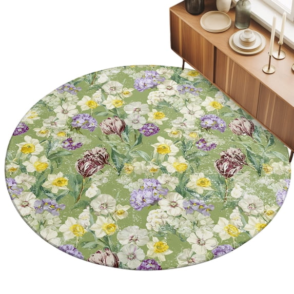 3.3ft Round Rug Green Botanical Area Rugs for Living Room Bedroom ...