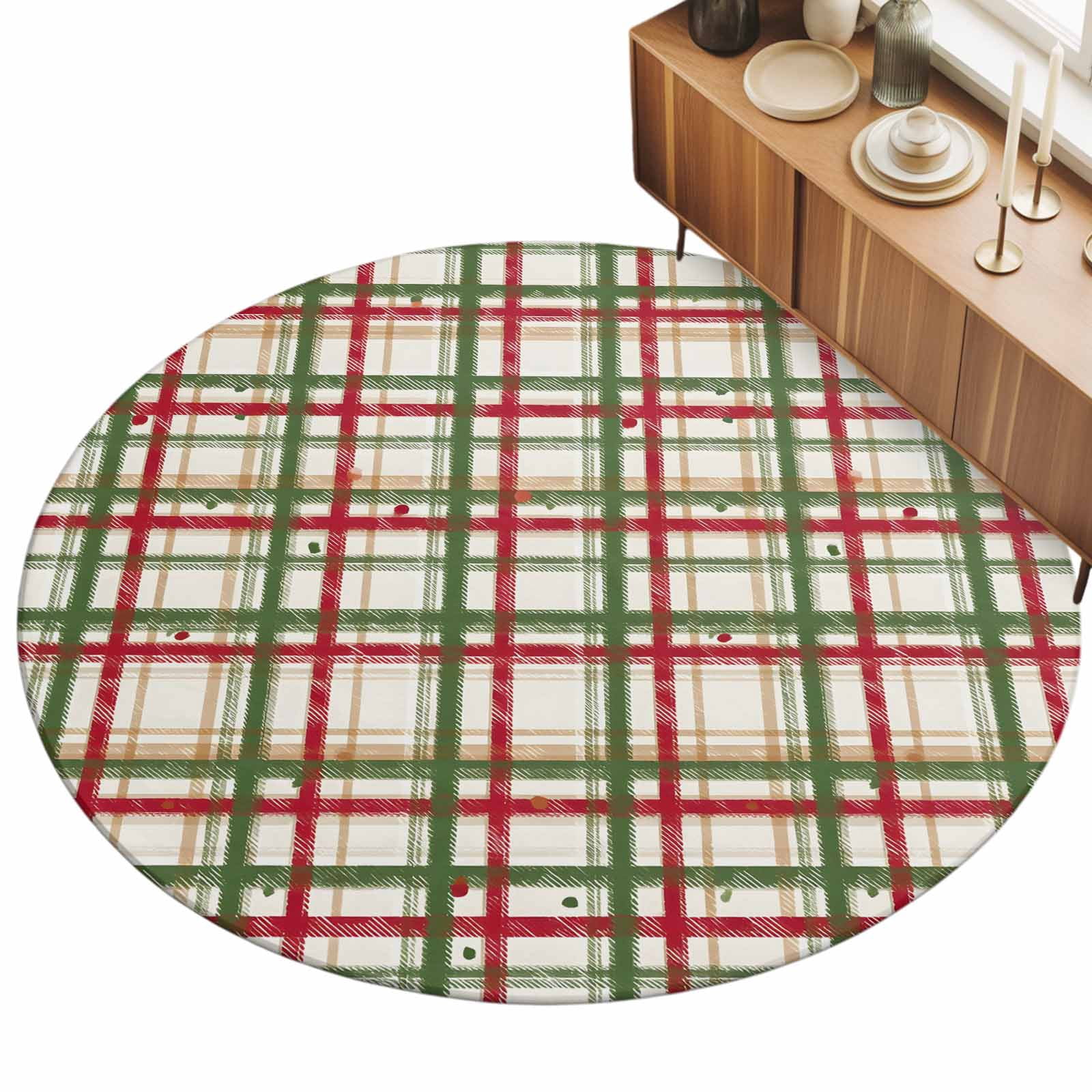 3.3ft Round Rug Green Red Checkered Area Rugs for Living Room Bedroom ...