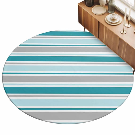 3.3ft Round Rug Grey Blue Striped Area Rugs for Living Room Bedroom ...