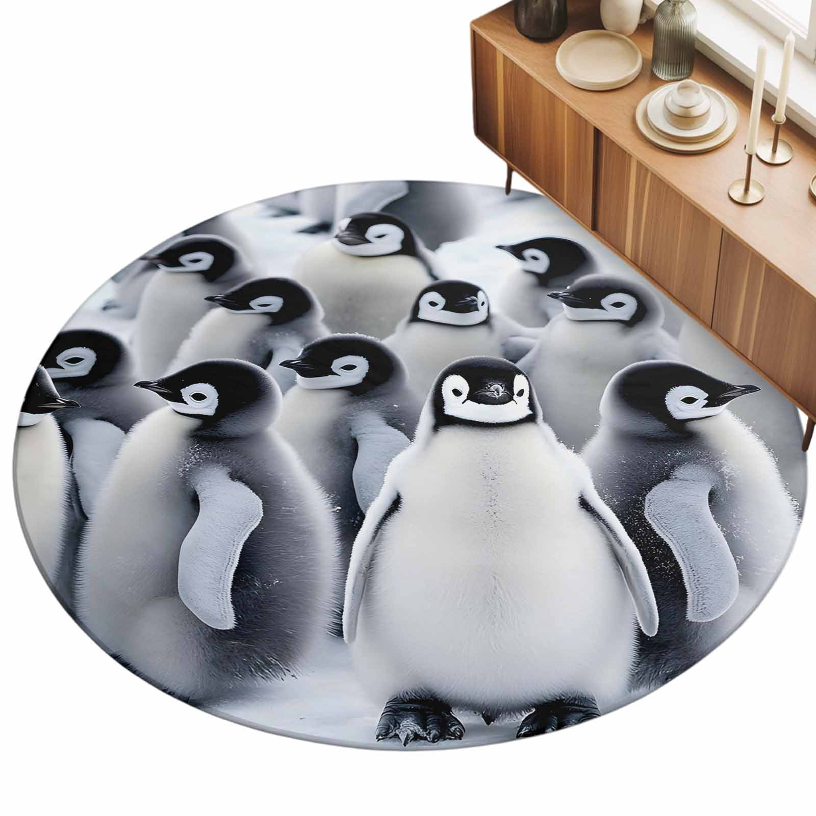 3.3ft Round Rug Grey Penguins Area Rugs for Living Room Bedroom ...