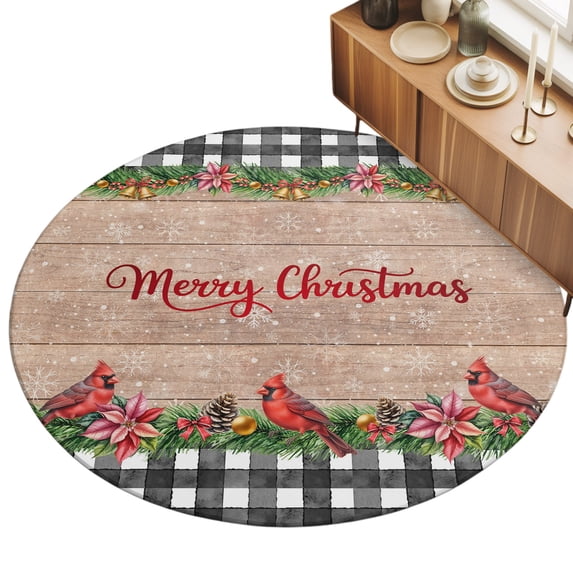 3.3ft Round Rug Grey Plaid Christmas Area Rugs for Living Room Bedroom ...