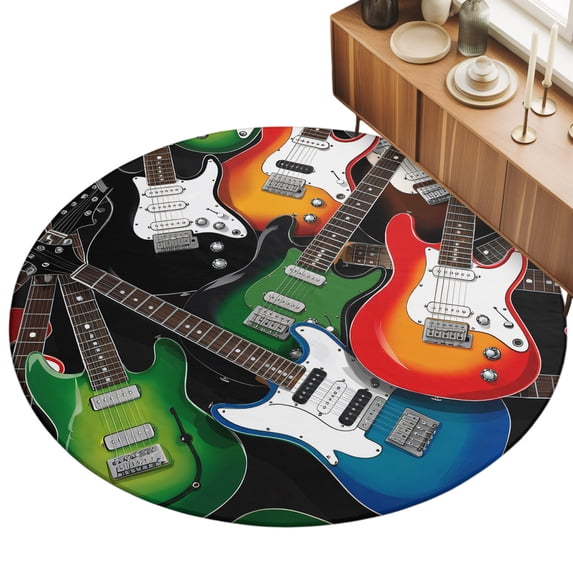 3.3ft Round Rug Guitar Area Rugs for Living Room Bedroom Washable Non ...