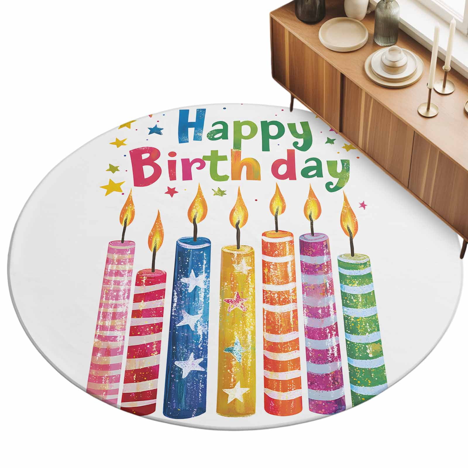 3.3ft Round Rug Happy Birthday Area Rugs for Living Room Bedroom ...