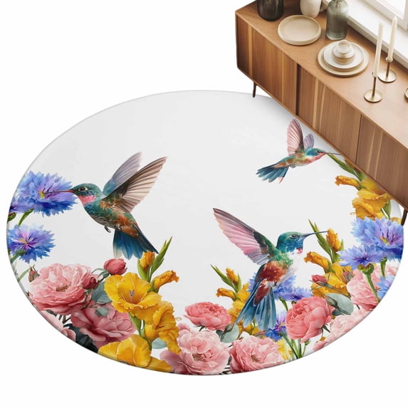 3.3ft Round Rug Hummingbirds Area Rugs for Living Room Bedroom Washable ...