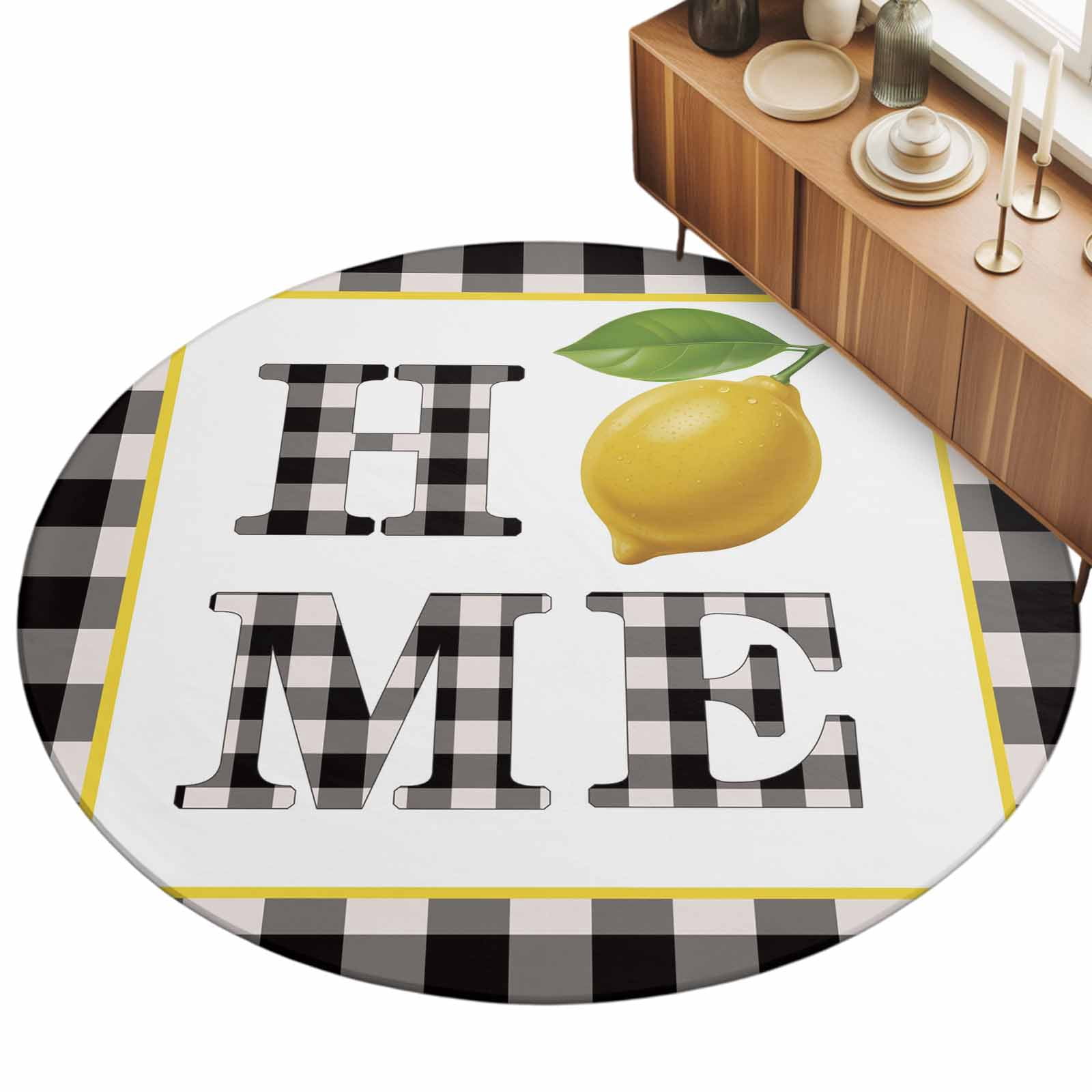 3.3ft Round Rug Lemon Area Rugs for Living Room Bedroom Washable Non ...