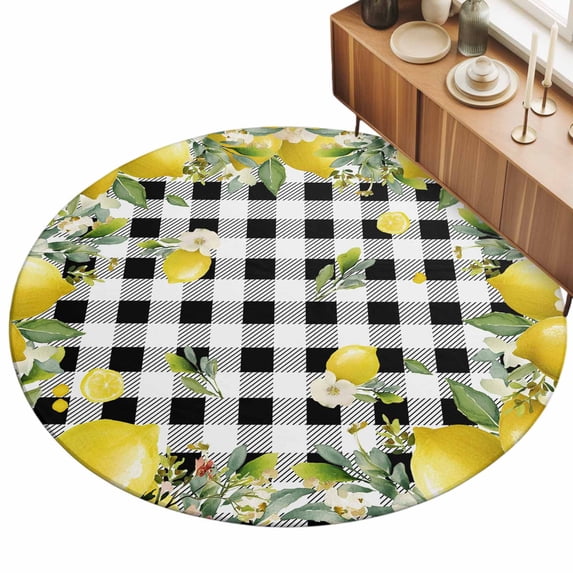 3.3ft Round Rug Lemon Farmhouse Area Rugs for Living Room Bedroom ...
