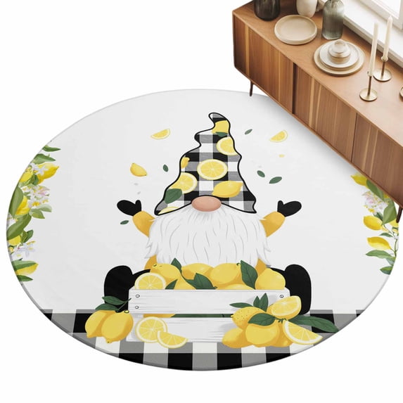 3.3ft Round Rug Lemon Gnomes Area Rugs for Living Room Bedroom Washable ...